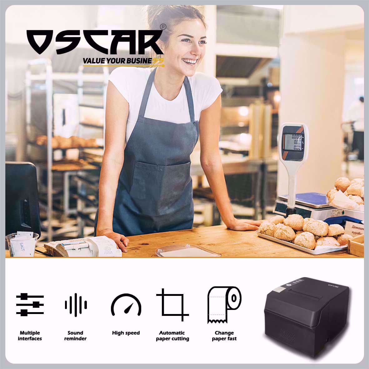 OSCAR Smart Electronics-OSCAR POS88C 80mm Thermal Bill POS Receipt Printer USB+Ethernet Black