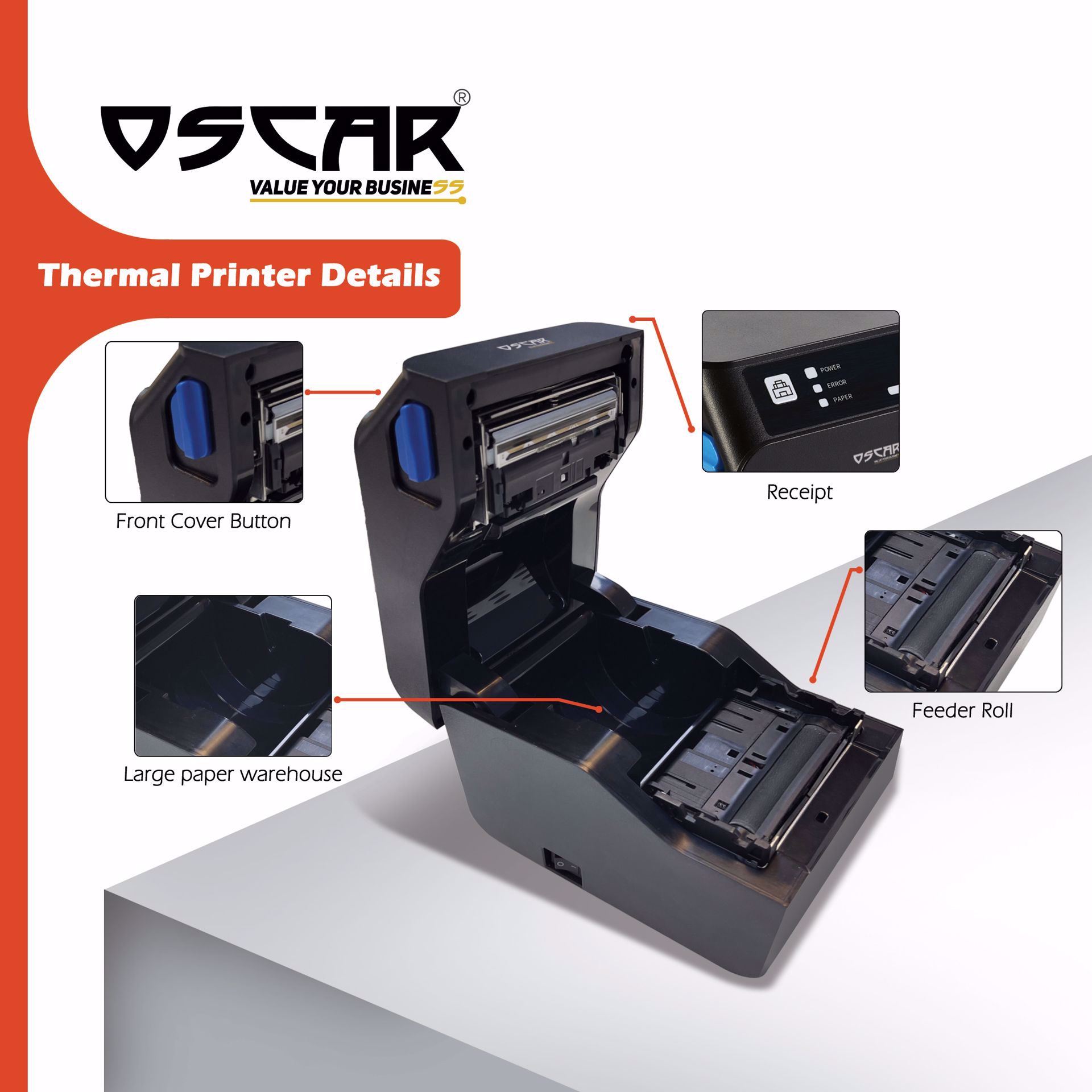 OSCAR Smart Electronics-OSCAR POS93 Kitchen KOT Thermal Receipt Printer USB+Serial+Ethernet Black