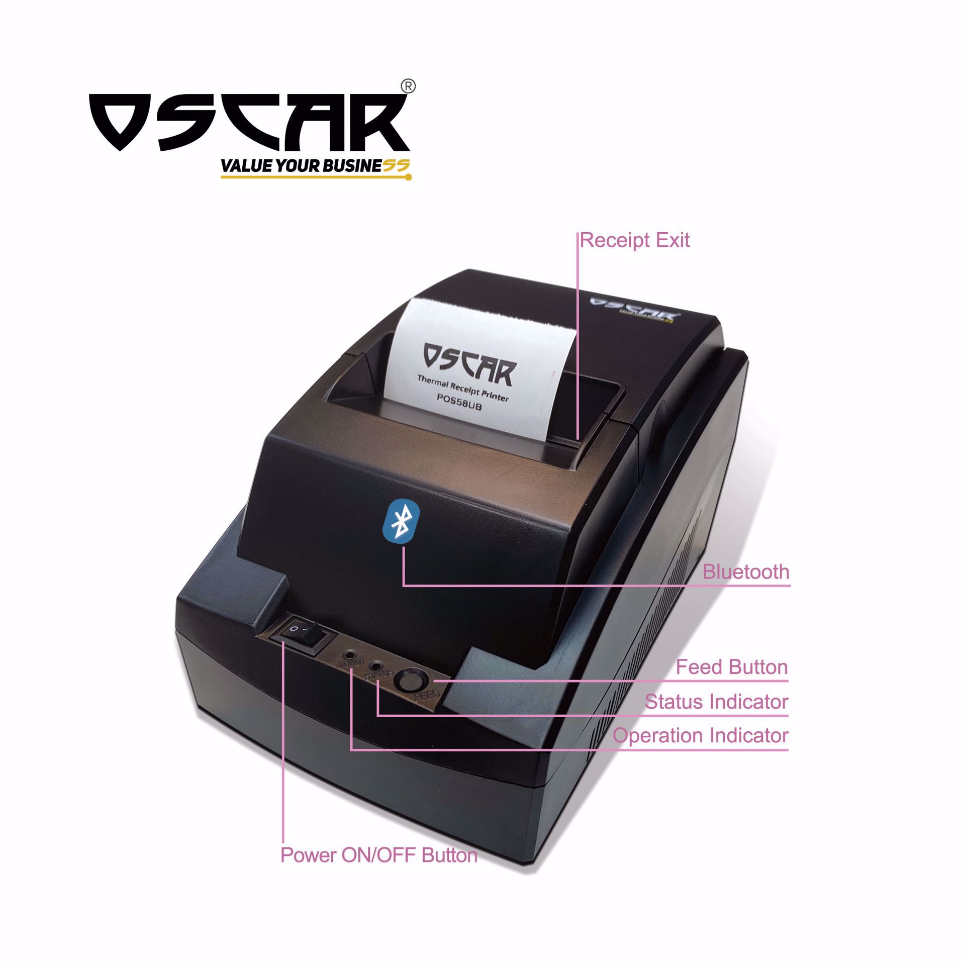 OSCAR Smart Electronics-OSCAR POS58UB Thermal Receipt Printer USB+Bluetooth Black