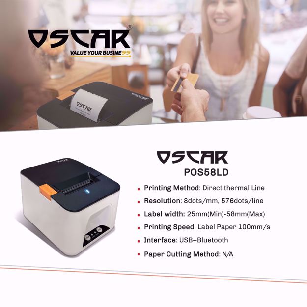 OSCAR Smart Electronics-OSCAR POS58LD Thermal Label & Receipt Printer USB+Bluetooth White
