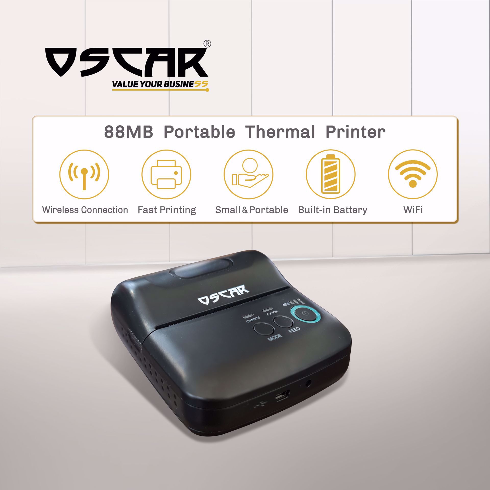 OSCAR Smart Electronics-OSCAR POS88MW Thermal Mobile Receipt Printer USB+WIFI Black