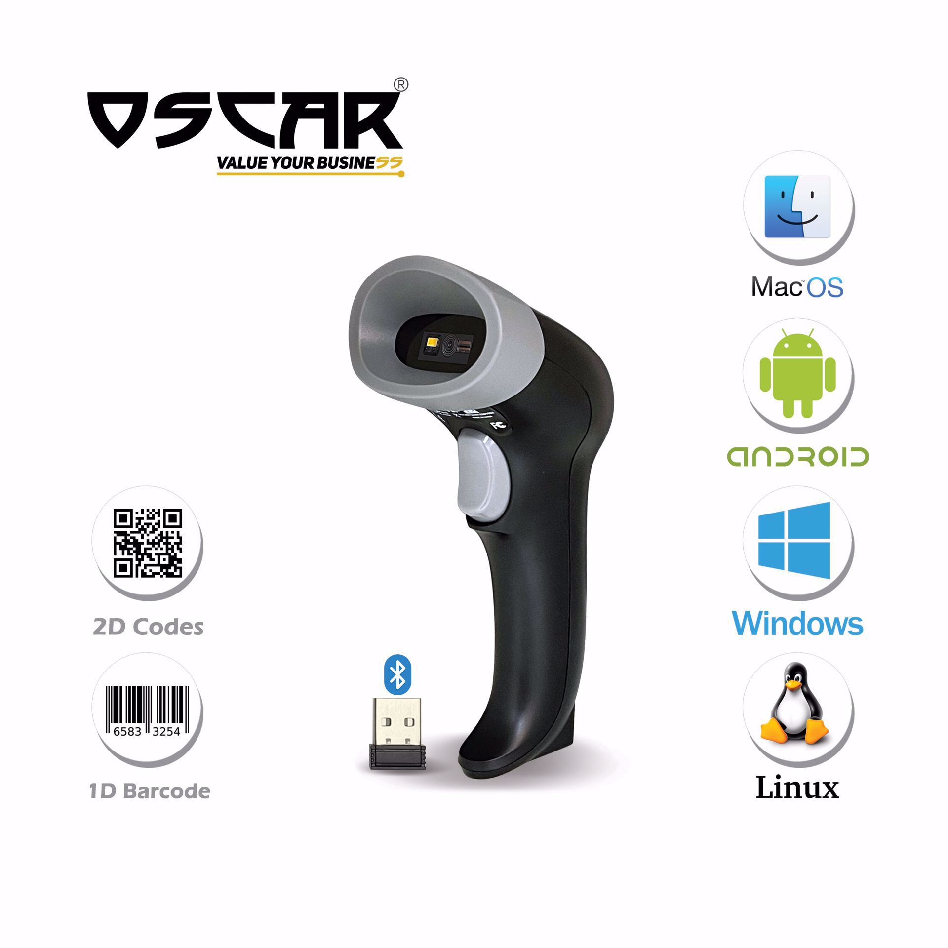 OSCAR Smart Electronics-OSCAR UniLite II BT Area Imager 2D QR 1D Bluetooth Wireless Barcode ...