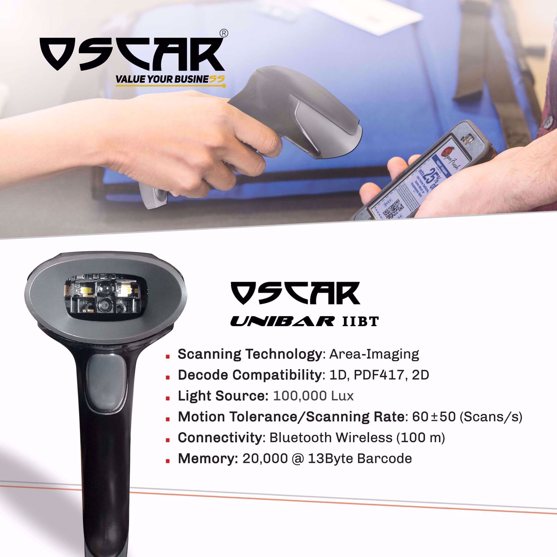 OSCAR Smart Electronics-OSCAR UniBar II BT Area Imager 2D QR 1D ...