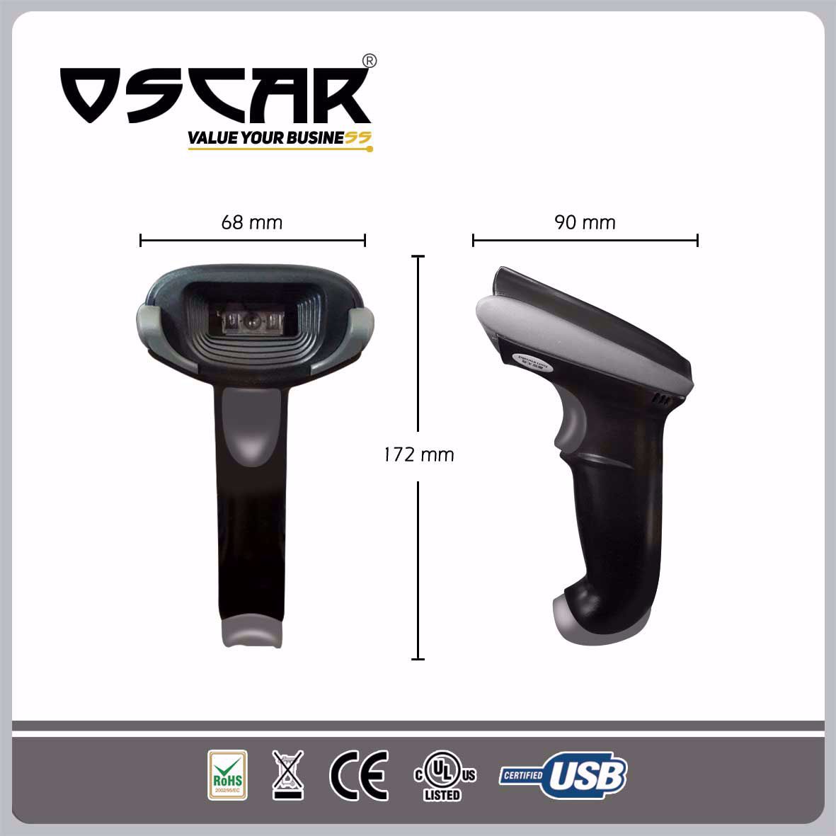 OSCAR Smart Electronics-OSCAR UniBar Imager 1D Wired Barcode Scanner Black