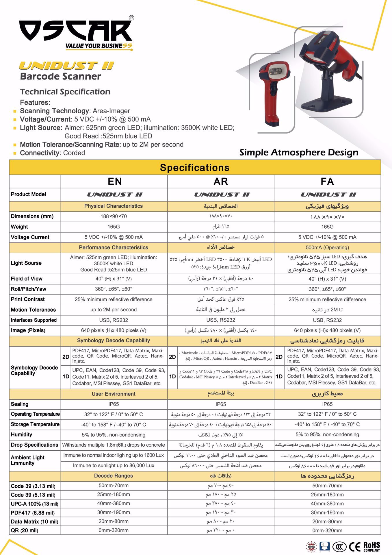 OSCAR Smart Electronics-OSCAR UniDust II Industrial Area Imager 2D QR ...
