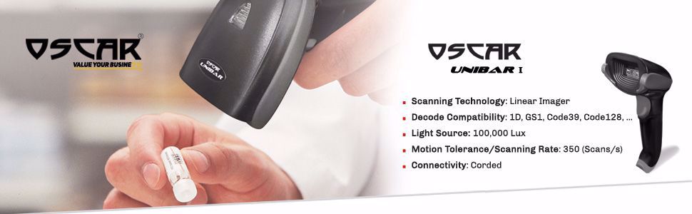 OSCAR Smart Electronics-OSCAR UniBar Imager 1D Wired Barcode Scanner Black