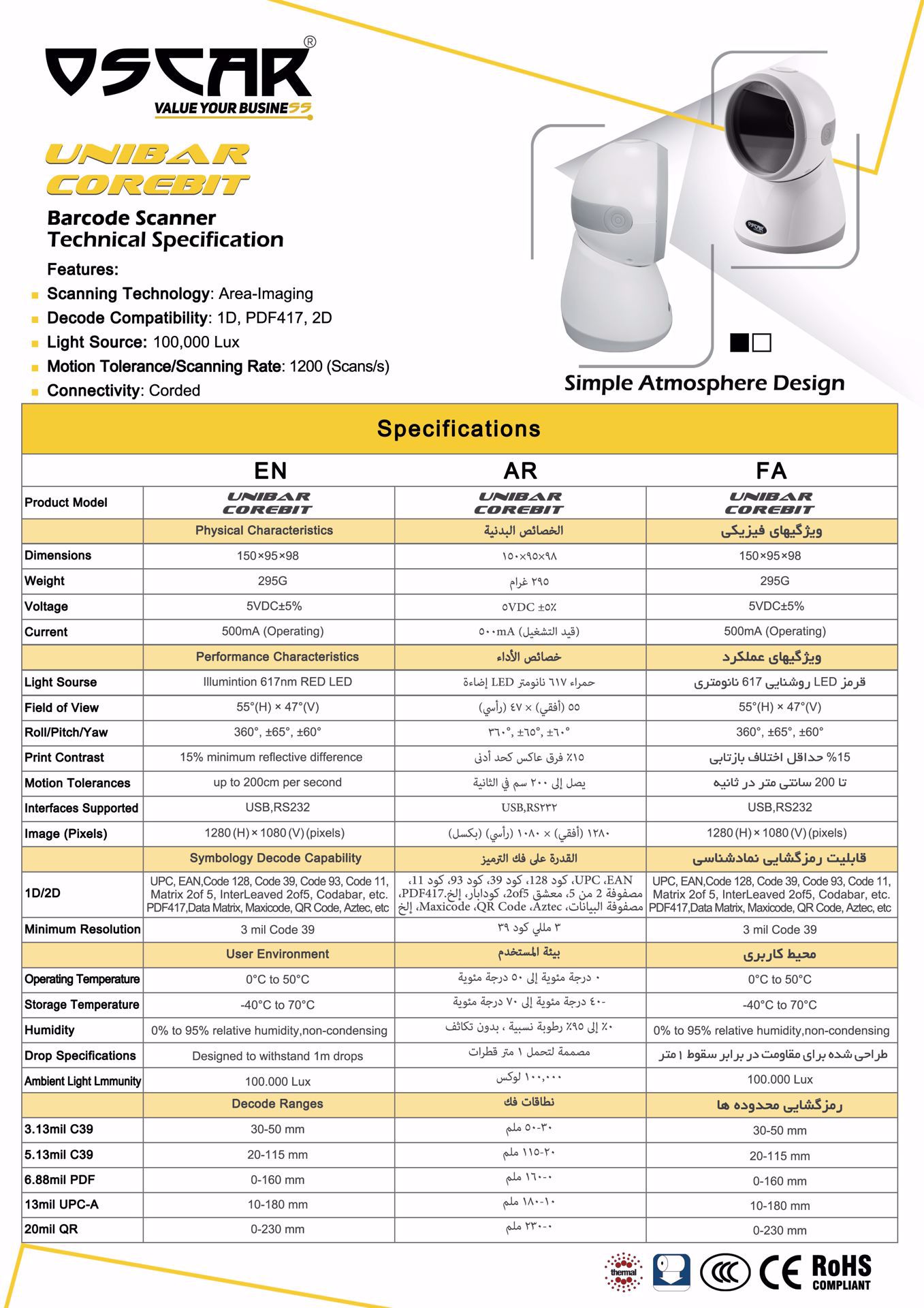 OSCAR Smart Electronics-OSCAR UniBar CoreBit Area Imager 2D QR 1D Omni ...