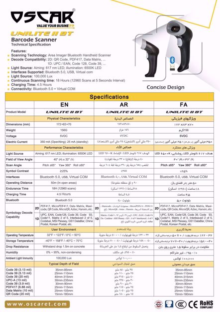 OSCAR Smart Electronics-OSCAR UniLite II BT Area Imager 2D QR 1D ...
